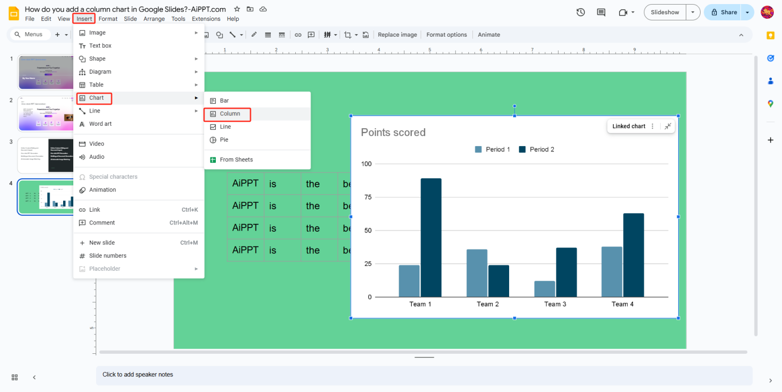 How do you add a column chart in Google Slides? - AiPPT.com