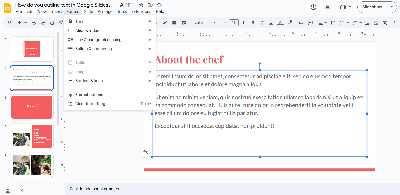 How do you outline text in Google Slides? - AiPPT.com
