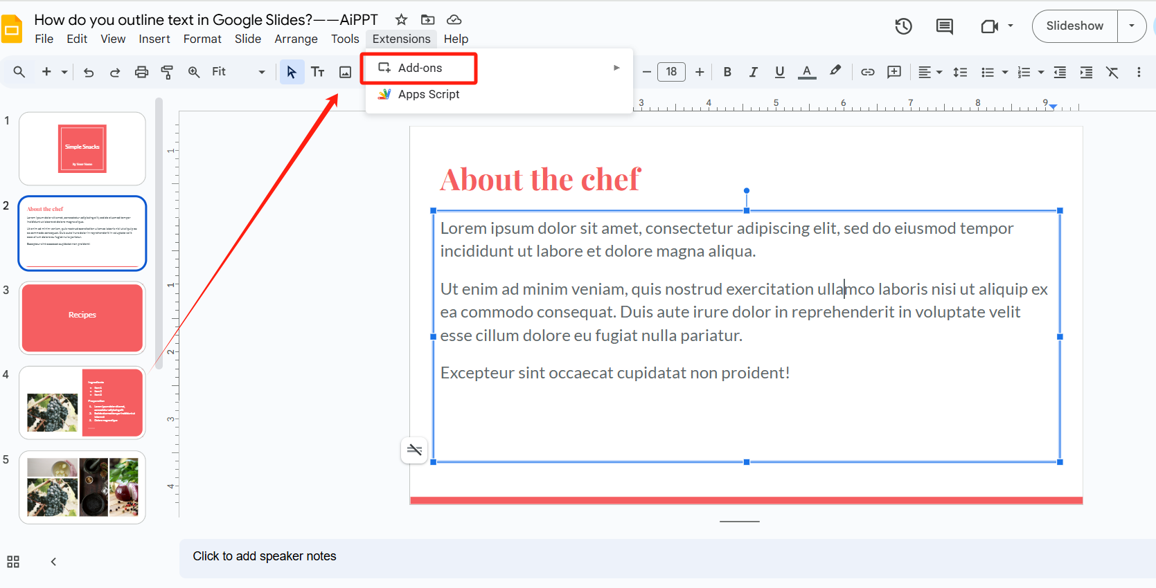 How do you outline text in Google Slides? - AiPPT.com