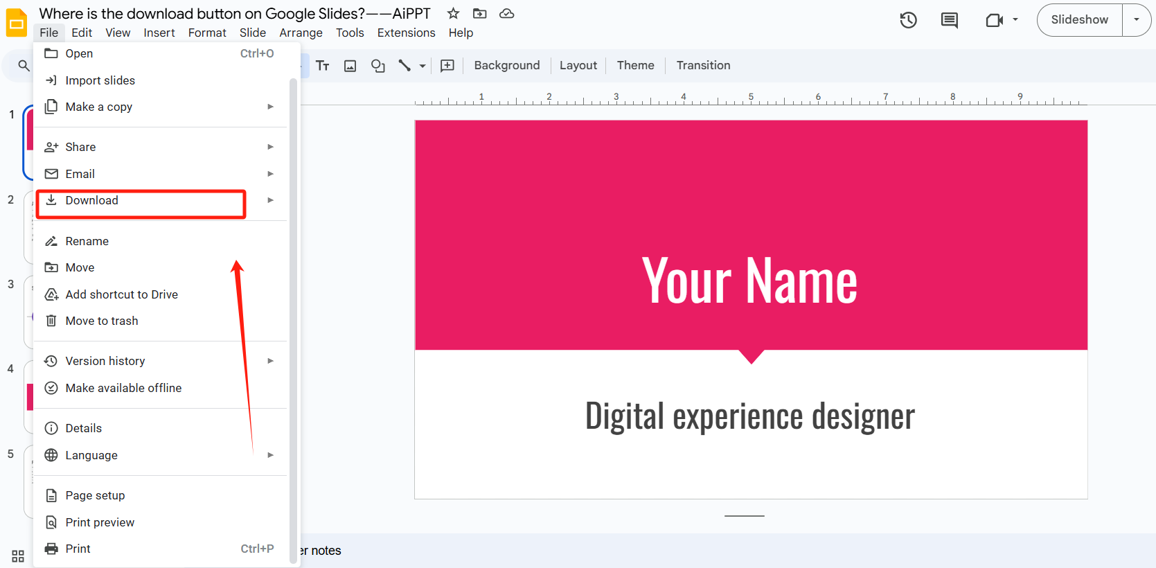 Where is the download button on Google Slides? - AiPPT.com