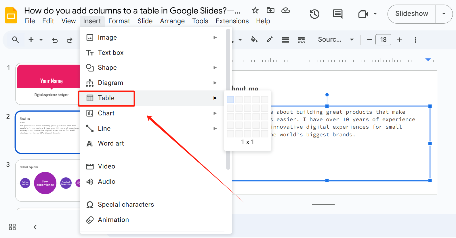 How do you add columns to a table in Google Slides? - AiPPT.com