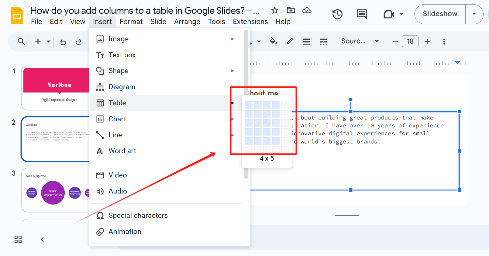 How do you add columns to a table in Google Slides? - AiPPT.com