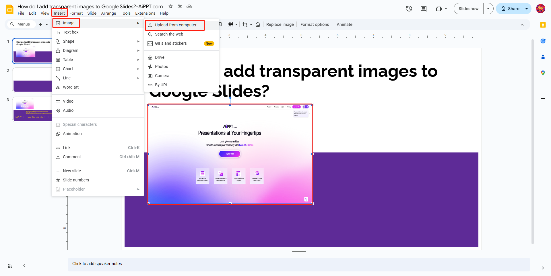 How do I add transparent images to Google Slides? - AiPPT.com