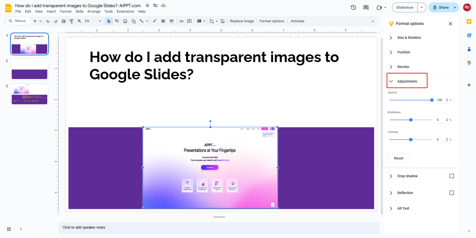 How do I add transparent images to Google Slides? - AiPPT.com