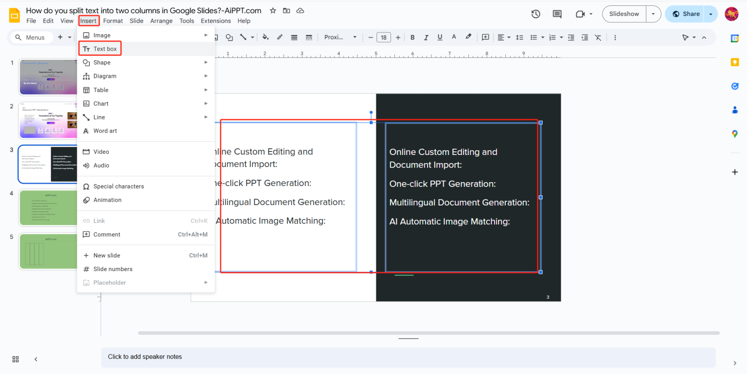 How do you split text into two columns in Google Slides? - AiPPT.com