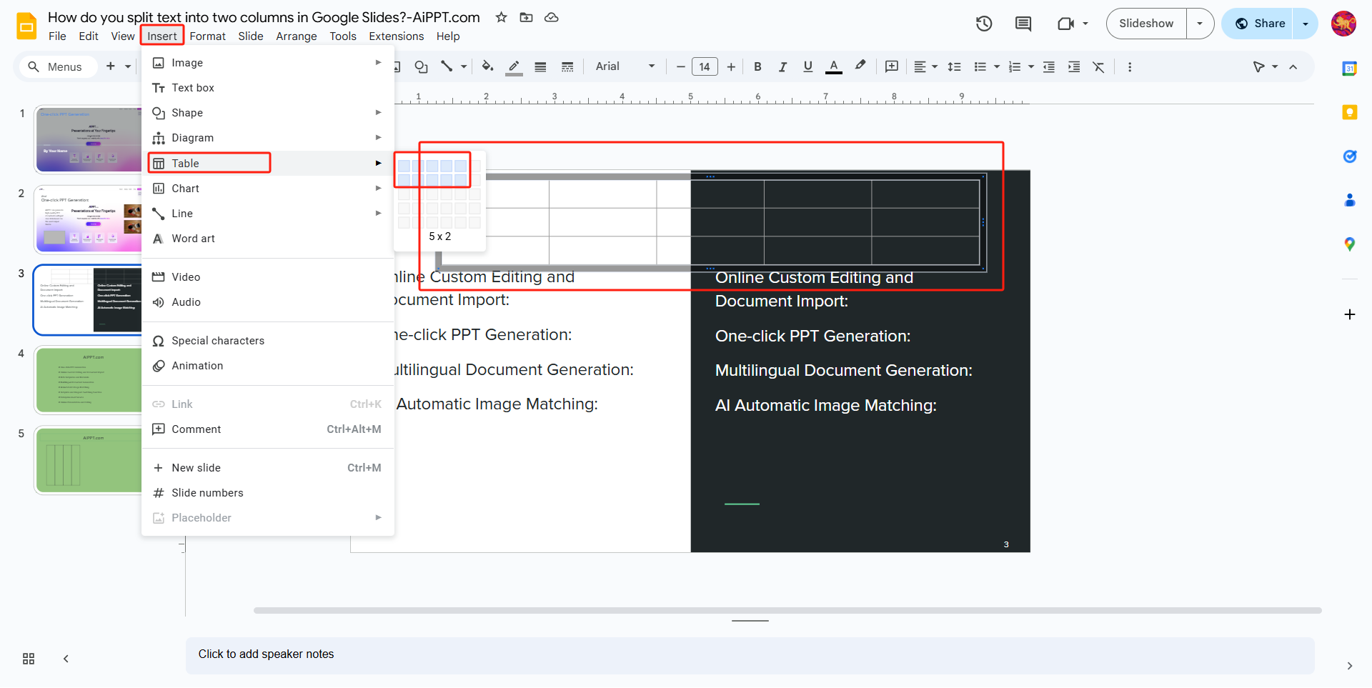 How do you split text into two columns in Google Slides? - AiPPT.com