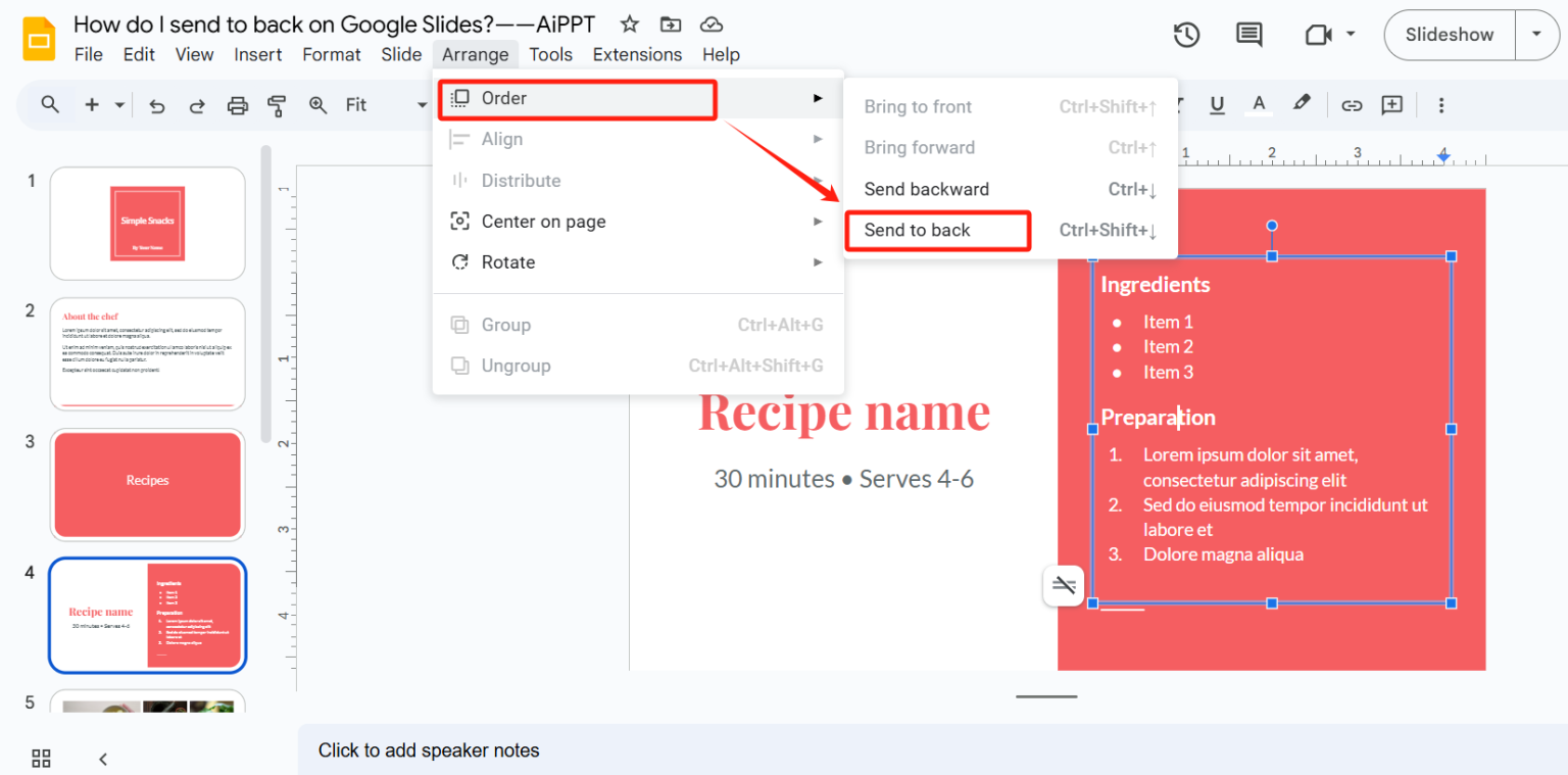 How do I send to back on Google Slides? - AiPPT.com