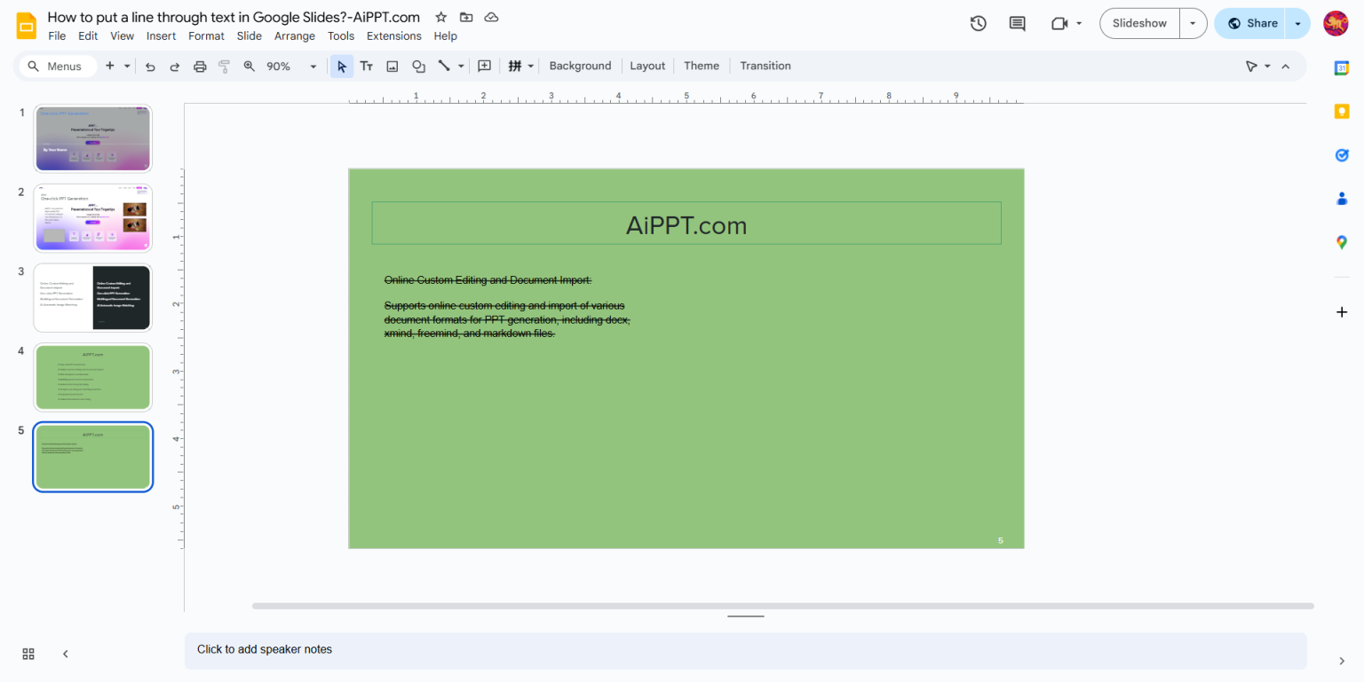 How to put a line through text in Google Slides? - AiPPT.com