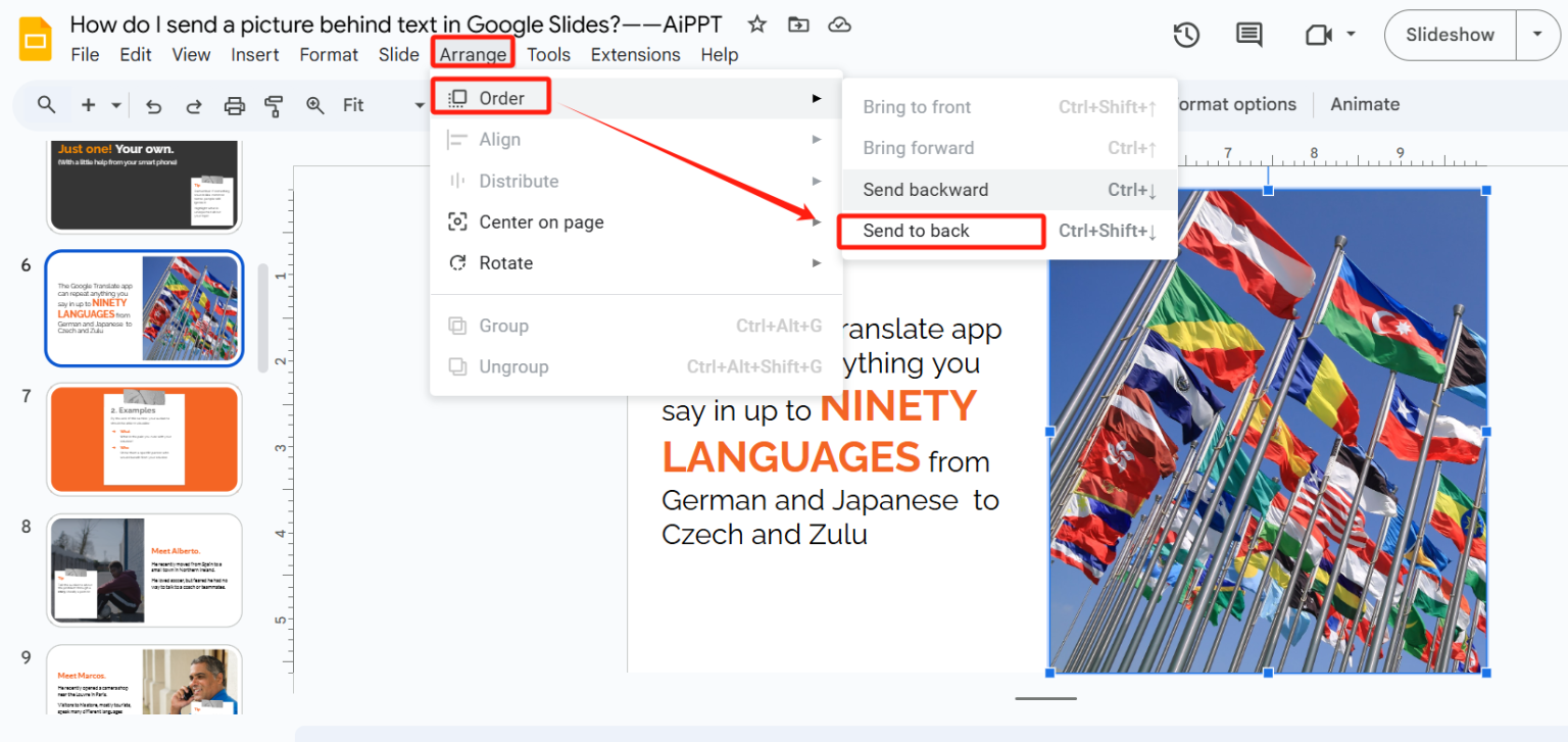 How do I send a picture behind text in Google Slides? - AiPPT.com