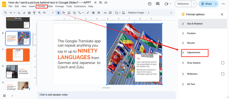 How do I send a picture behind text in Google Slides? - AiPPT.com