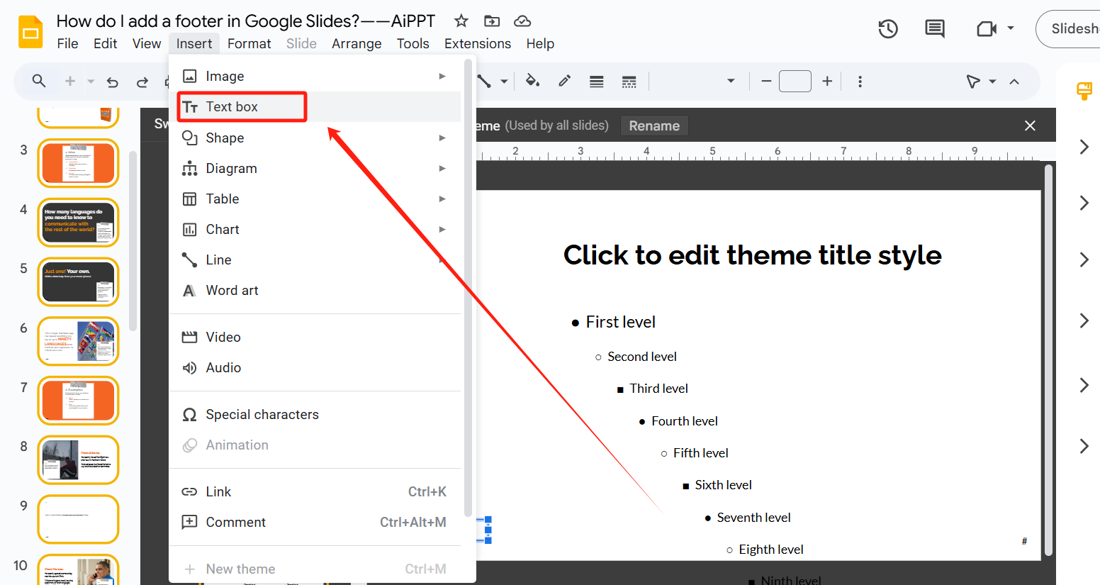 How do I add a footer in Google Slides? - AiPPT.com