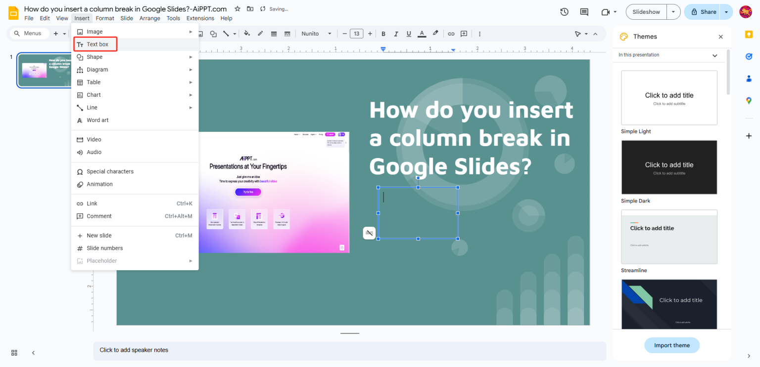 How do you insert a column break in Google Slides? - AiPPT.com