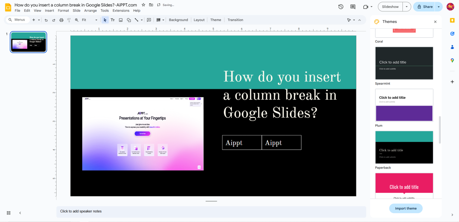 How do you insert a column break in Google Slides? - AiPPT.com