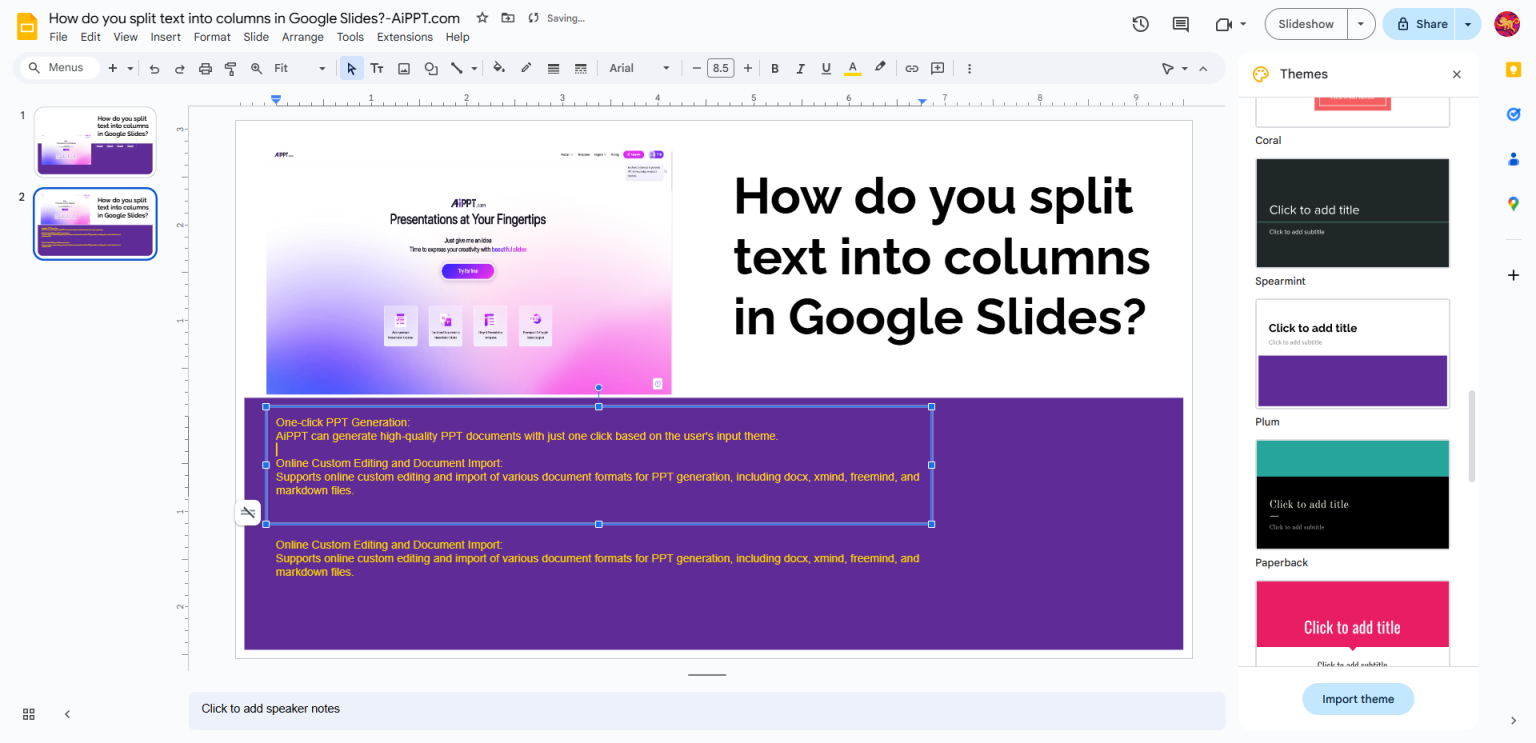 How do you split text into columns in Google Slides? - AiPPT.com
