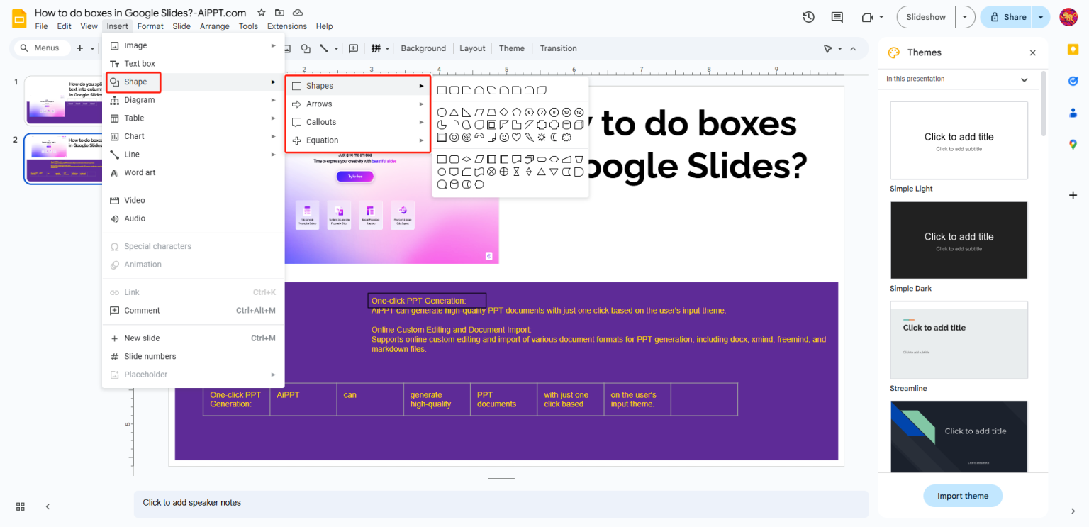 How to do boxes in Google Slides? - AiPPT.com
