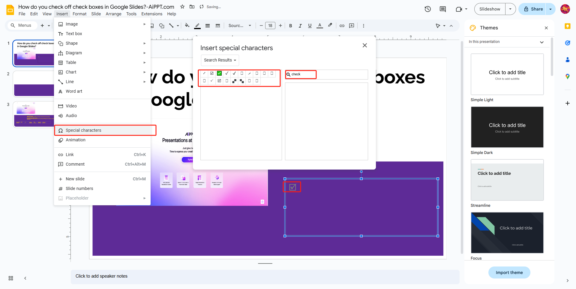 How do you check off check boxes in Google Slides? - AiPPT.com