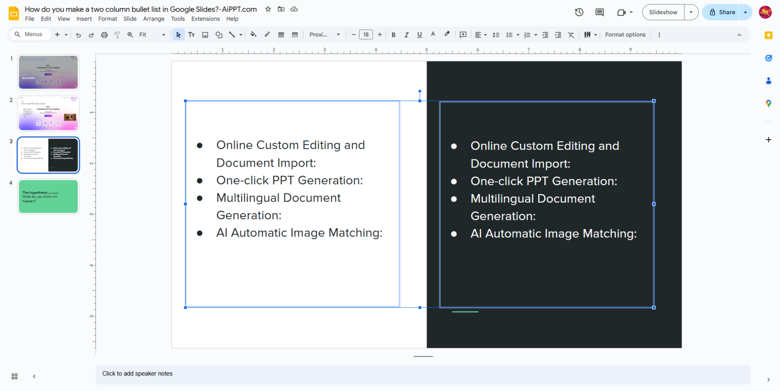 How do you make a two column bullet list in Google Slides? - AiPPT.com