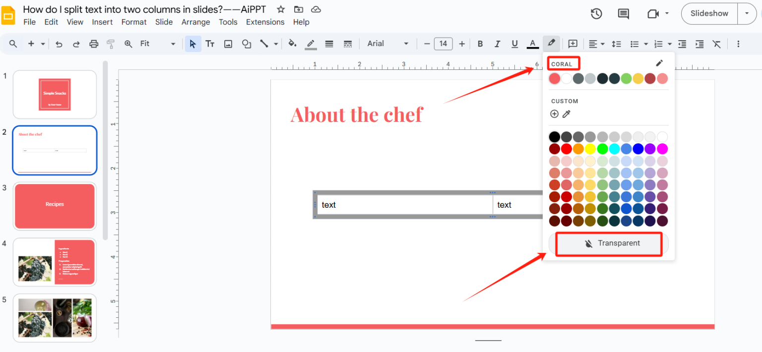 How do I split text into two columns in slides? - AiPPT.com