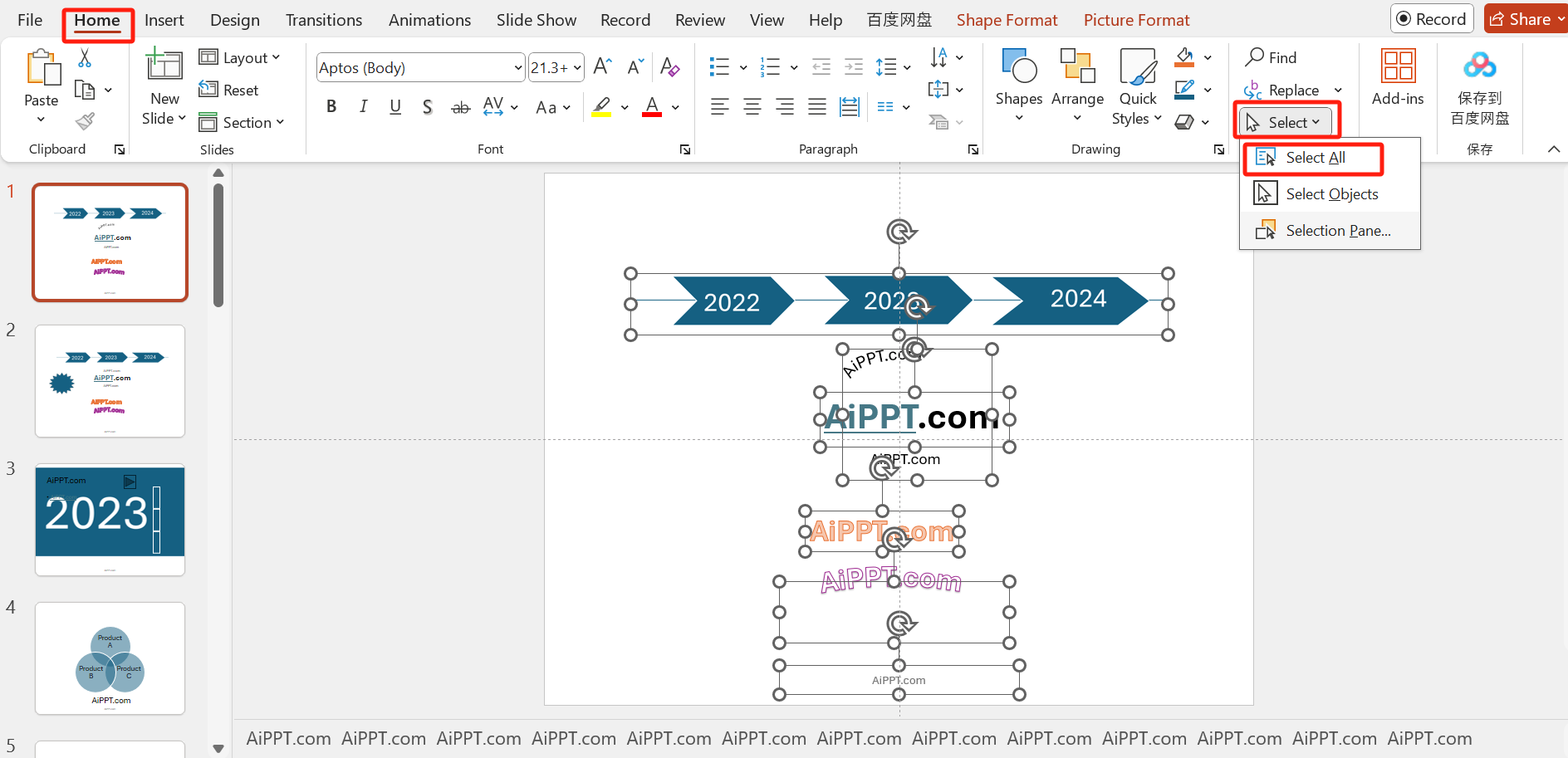 How to Select All Shapes in PowerPoint at Once - AiPPT.com